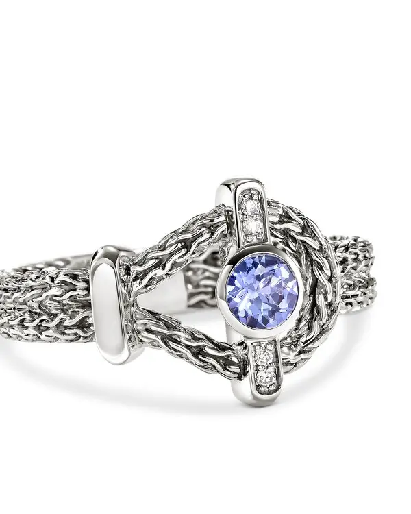 John Hardy Sterling Icon Tanzanite & Diamond Halo Chain Ring
