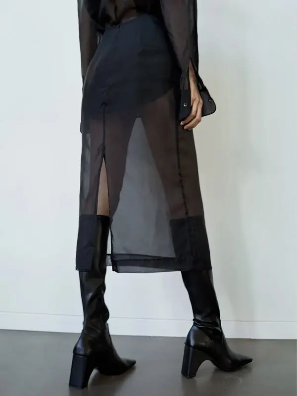 THE FRANKIE SHOP Peri Sheer Midi Skirt