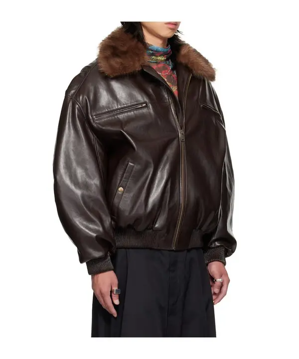 LU'U DAN Faux Leather Workwear Flight Jacket