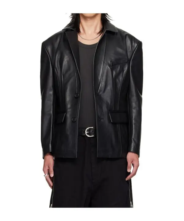 LU'U DAN Belted Leather Suit Jacket