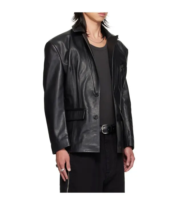 LU'U DAN Belted Leather Suit Jacket