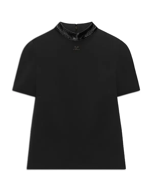 COURREGES Vinyl Collar Heritage Short Sleeve Top - Black