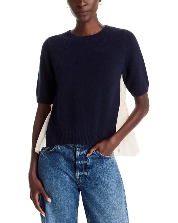 A.REN Liora Mixed Media Short Sleeve Top
