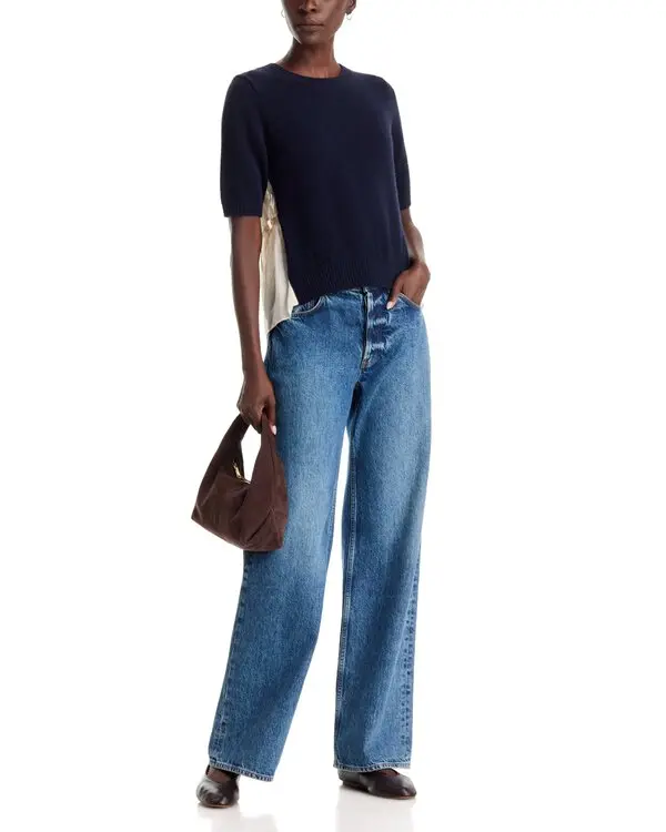 A.REN Liora Mixed Media Short Sleeve Top