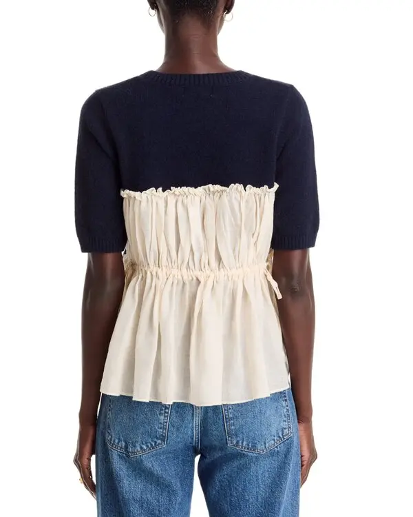 A.REN Liora Mixed Media Short Sleeve Top