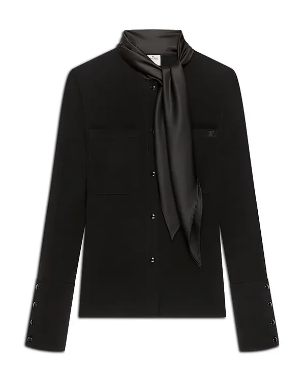COURREGES Satin Scarf Collar Jersey Shirt