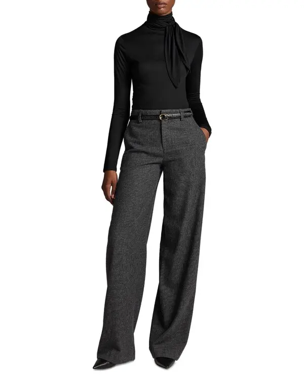 Vince Long Sleeve Tie Neck Top - Black