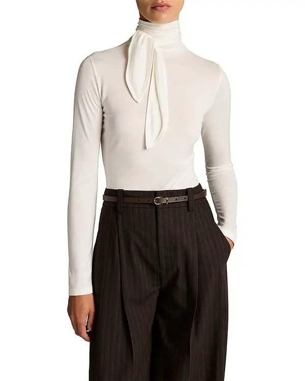 Vince Long Sleeve Tie Neck Top - Ivory