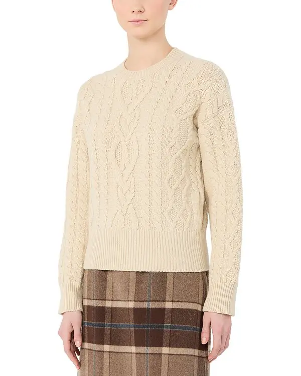 Max Mara Wkdalben Wool Cable Knit Crewneck Sweater - Ice