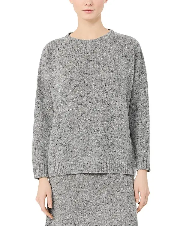 Max Mara Wool Blend Tweed Crewneck Sweater - Medium Grey