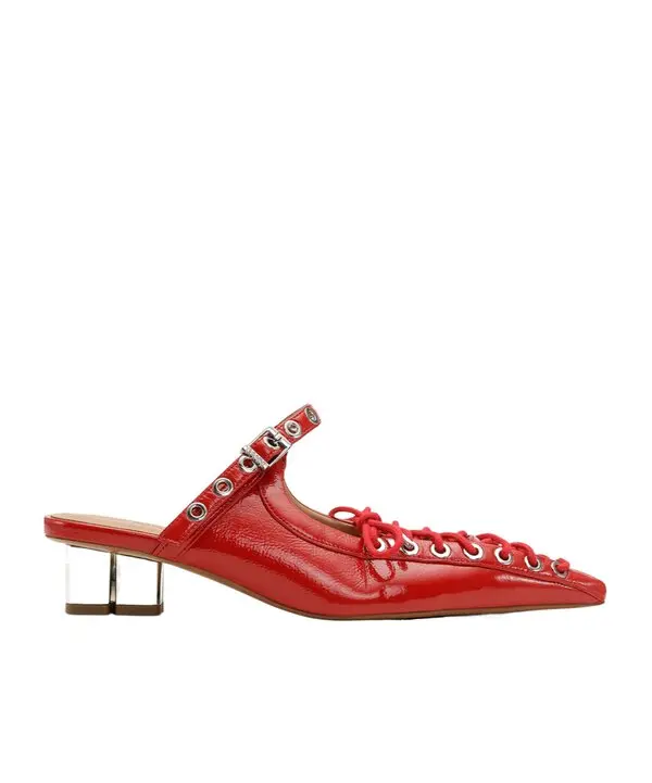 GANNI Lace-up Mules - Racing Red
