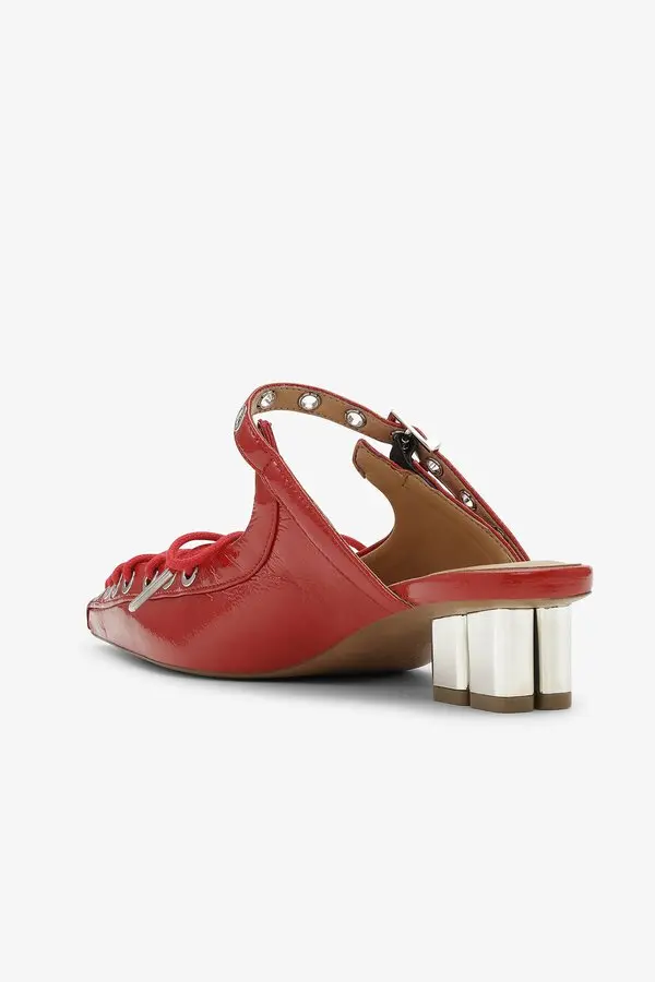 GANNI Lace-up Mules - Racing Red