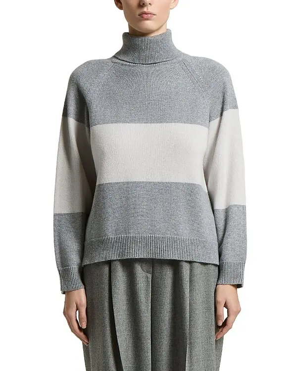 Peserico Wool Blend Turtleneck Sweater With Colorblock Detail