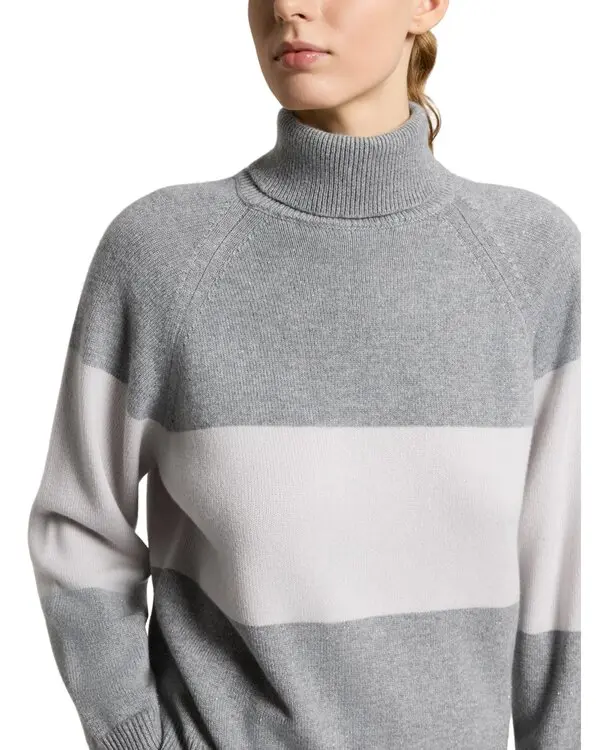 Peserico Wool Blend Turtleneck Sweater With Colorblock Detail