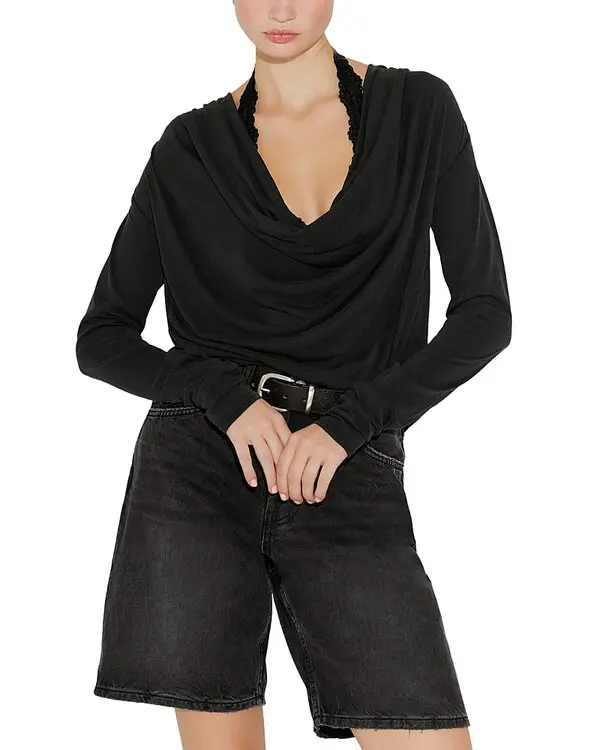 Free People Jane Long Sleeve Cowl Neck Top - Black