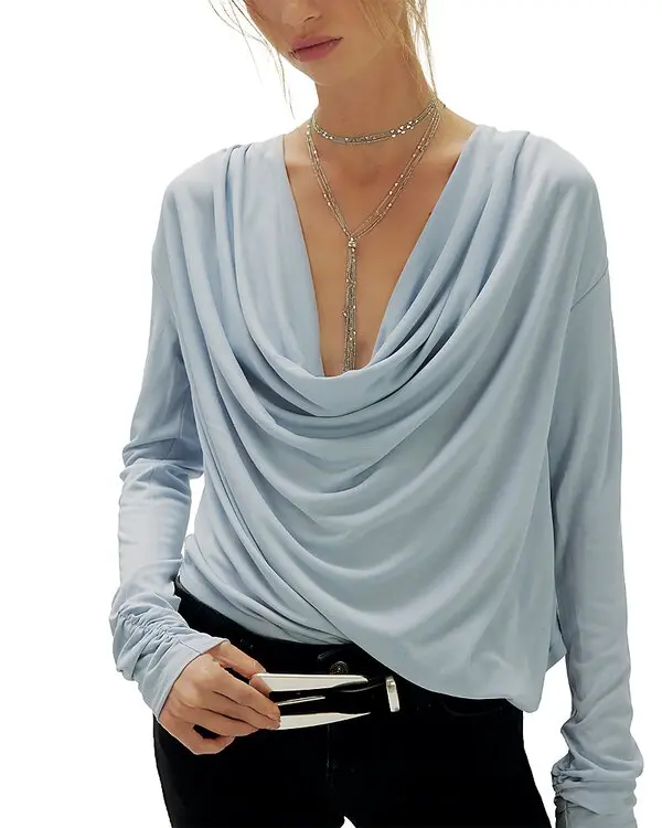 Free People Jane Long Sleeve Cowl Neck Top - Grey Dawn