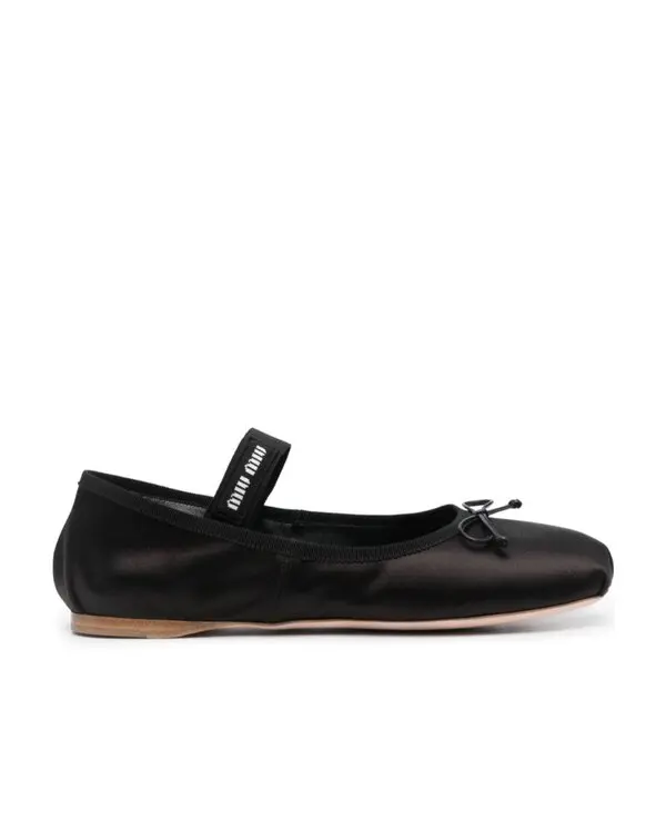 Miu Miu Satin Ballerina Flats With Bow Detail - Black