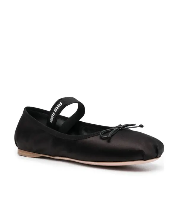 Miu Miu Satin Ballerina Flats With Bow Detail - Black
