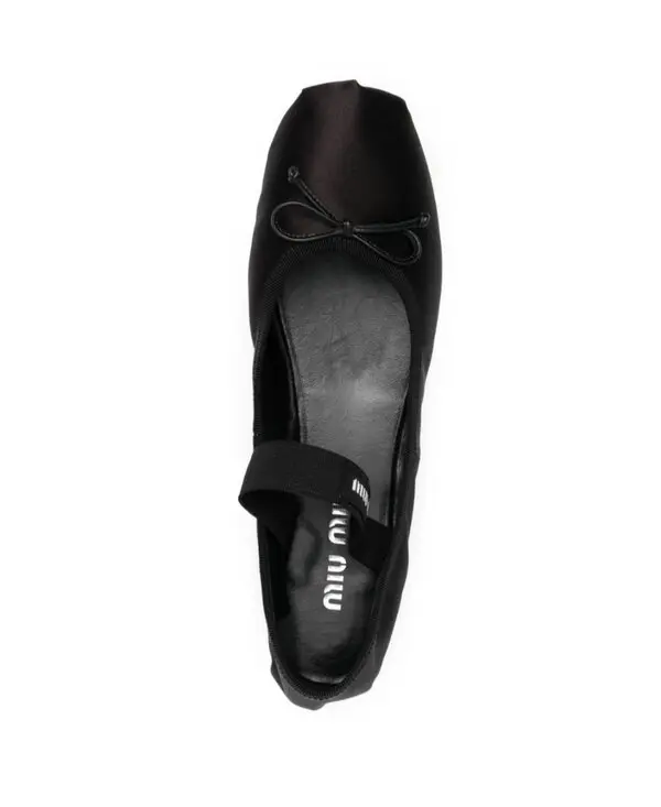 Miu Miu Satin Ballerina Flats With Bow Detail - Black