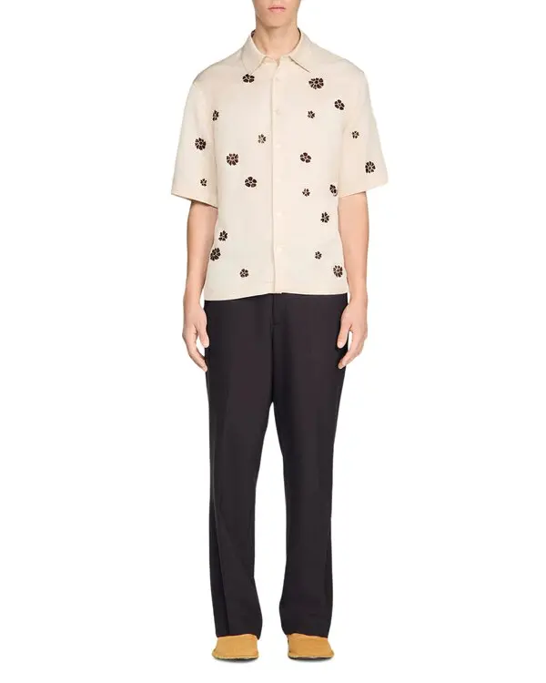 Sandro Loose Velvet Flowers Floral Shirt - Ecru