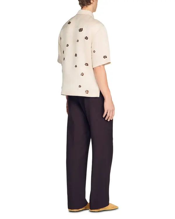 Sandro Loose Velvet Flowers Floral Shirt - Ecru