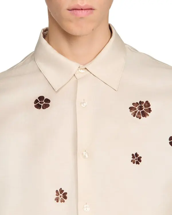 Sandro Loose Velvet Flowers Floral Shirt - Ecru