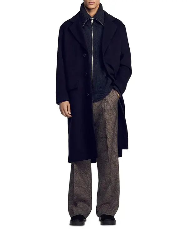Sandro William Heather Wool Blend Long Coat - Black
