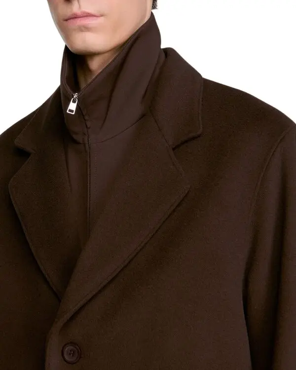 Sandro William Heather Wool Blend Long Coat - Chocolate