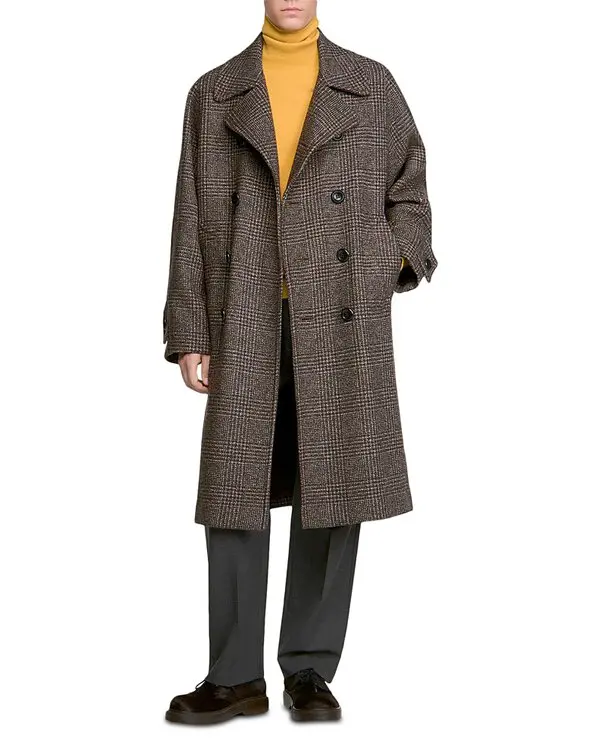 Sandro Otto Wool Blend Check Double-breasted Coat