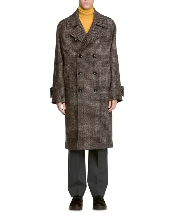 Sandro Otto Wool Blend Check Double-breasted Coat