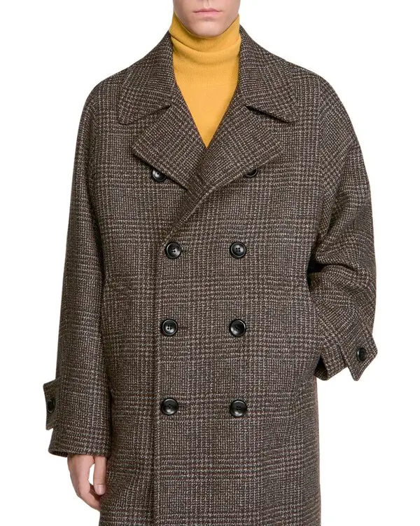 Sandro Otto Wool Blend Check Double-breasted Coat
