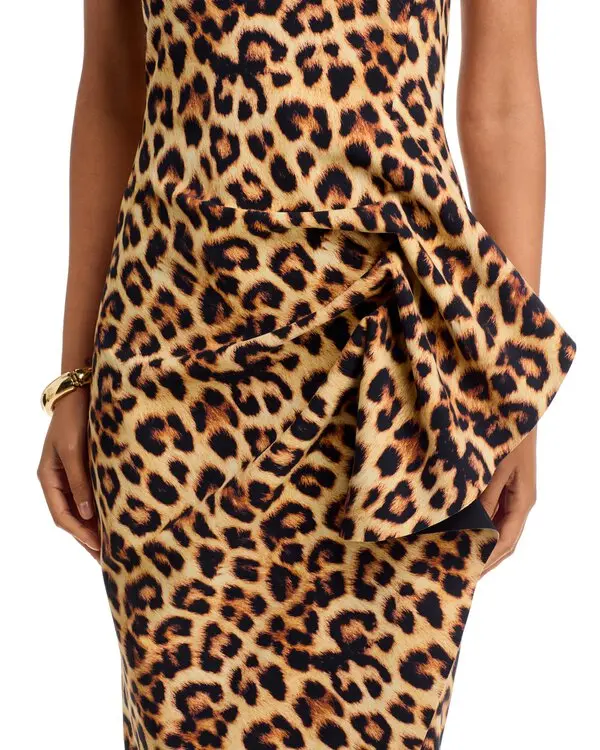 Chiara Boni La Petite Robe Asymmetrical Drape Leopard Print Midi Dress