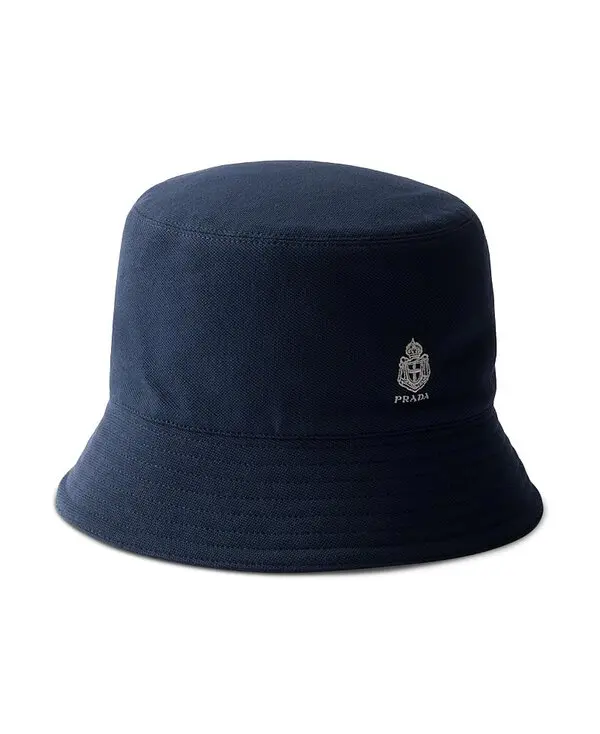 Prada Pique Bucket Hat With Embroidered Logo - Navy