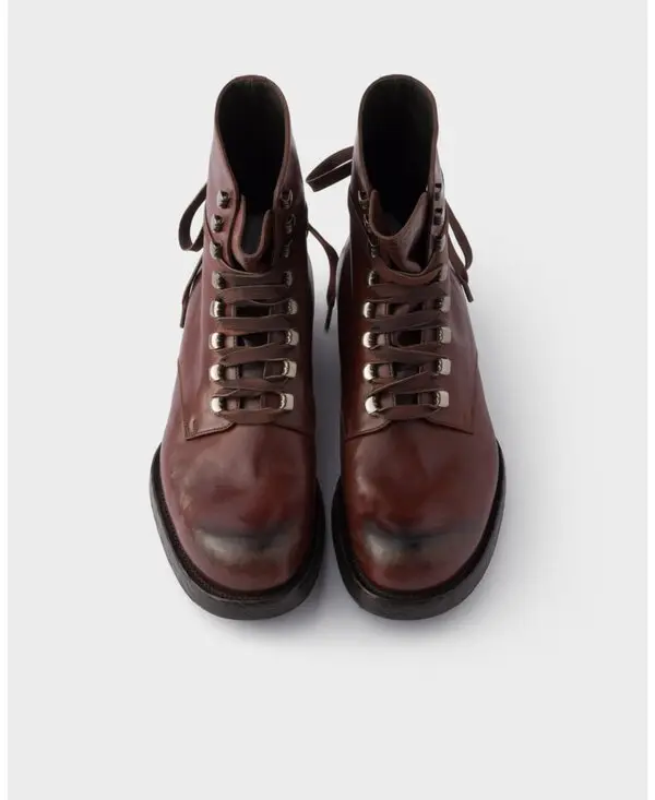 Prada Leather Laced Booties - Brown