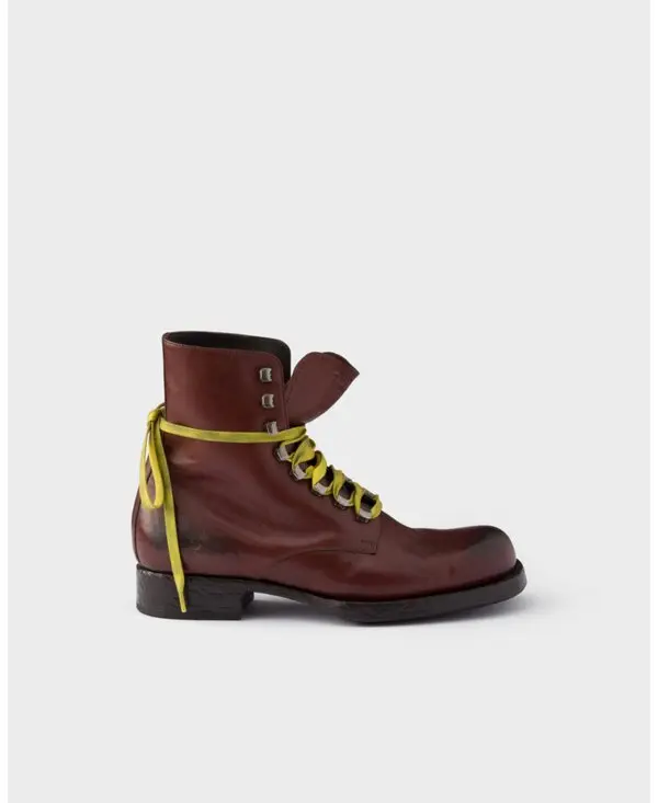 Prada Leather Laced Booties - Brown