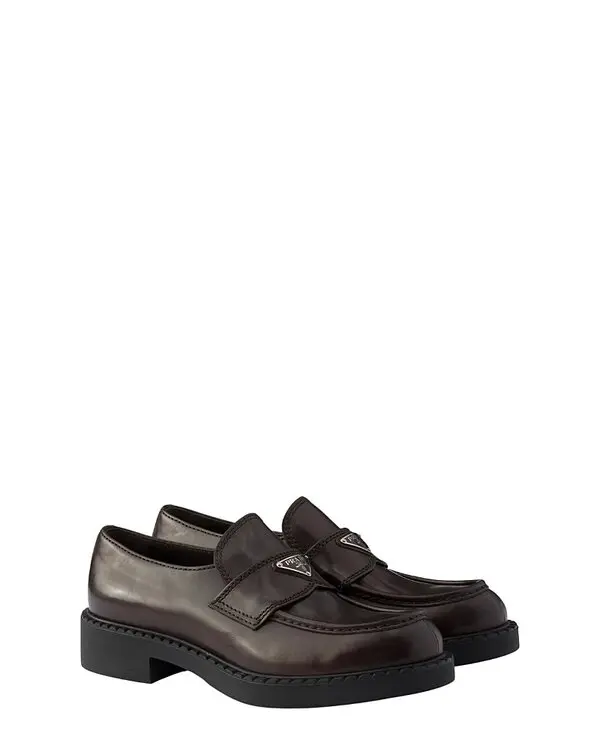 Prada Chocolate Aged Leather Loafers - Brown