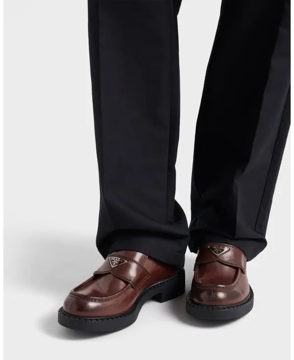 Prada Chocolate Aged Leather Loafers - Cocoa Brown