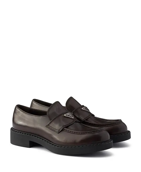 Prada Aged Leather Loafers - Teak