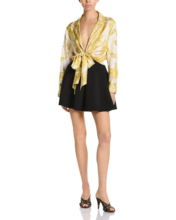 Versace Twill Plunging Neck Top With Front Tie