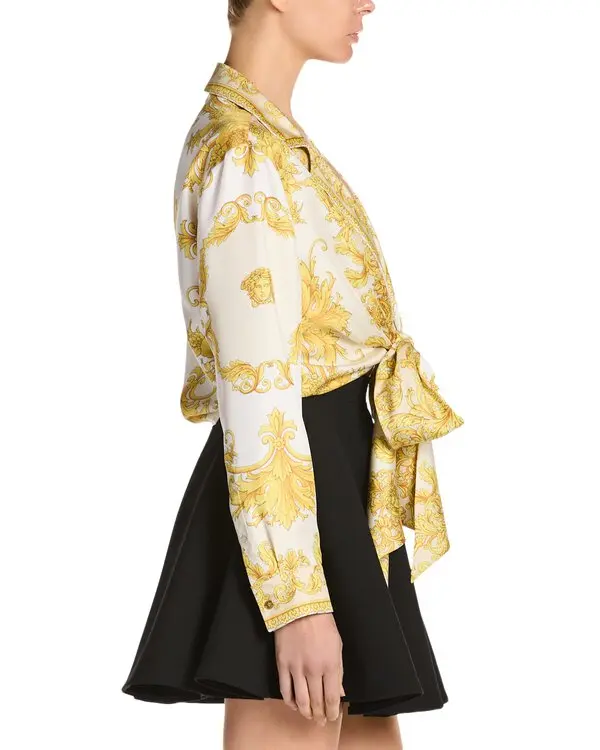 Versace Twill Plunging Neck Top With Front Tie
