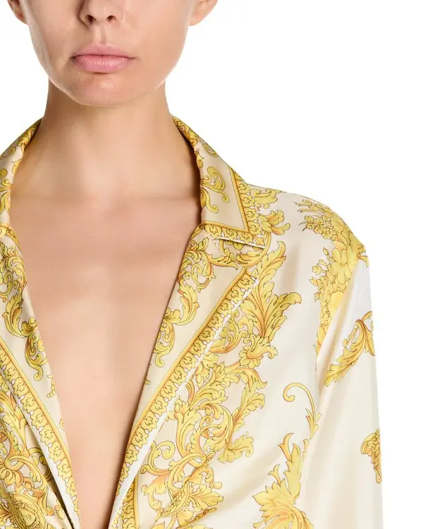 Versace Twill Plunging Neck Top With Front Tie
