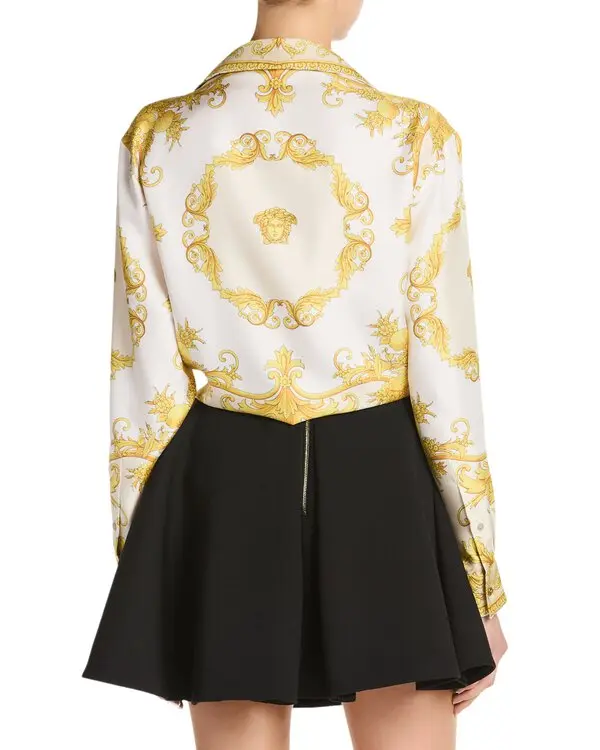 Versace Twill Plunging Neck Top With Front Tie