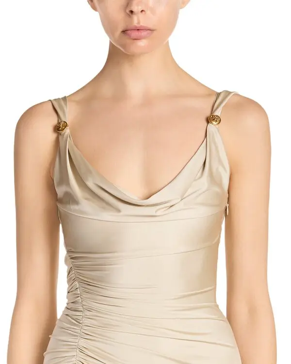 Versace Cowl Neck Ruched Gown