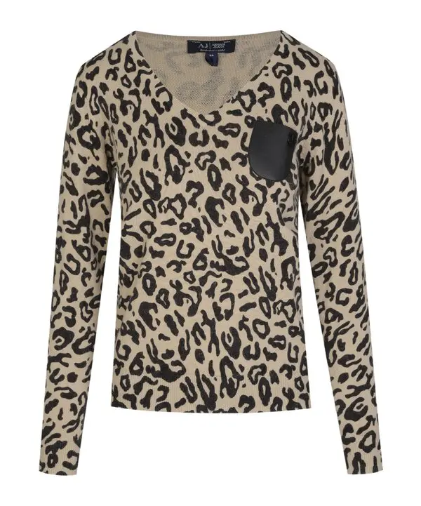Giorgio Armani V-neck Pullover With Graphic Leopard Print And Pocket Detail