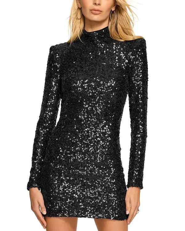 Ramy Brook Glory Mock Neck Sequin Long Sleeve Dress