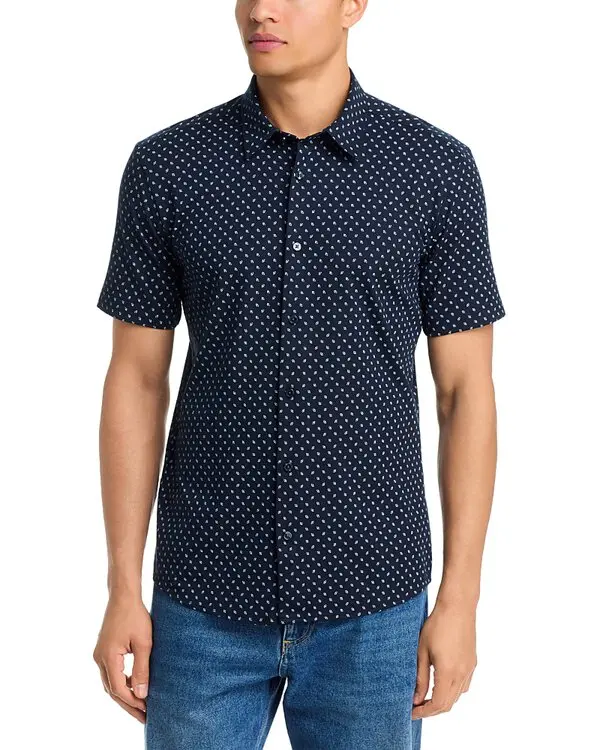 BOSS Roan Kent Collar Slim Fit Cotton Blend Patterned Shirt