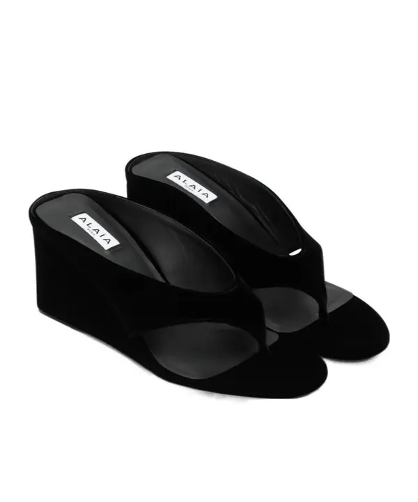 Alaïa Velvet Thong Wedge Mules