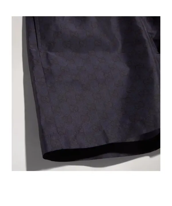 Gucci Allover Gg Print Polyester Poplin Swim Shorts - Dark Blue