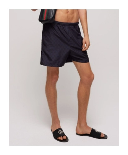 Gucci Allover Gg Print Polyester Poplin Swim Shorts - Dark Blue