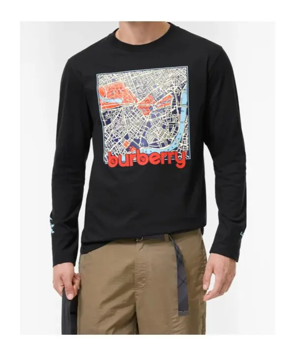 Burberry Long-sleeve London Map Cotton T-shirt